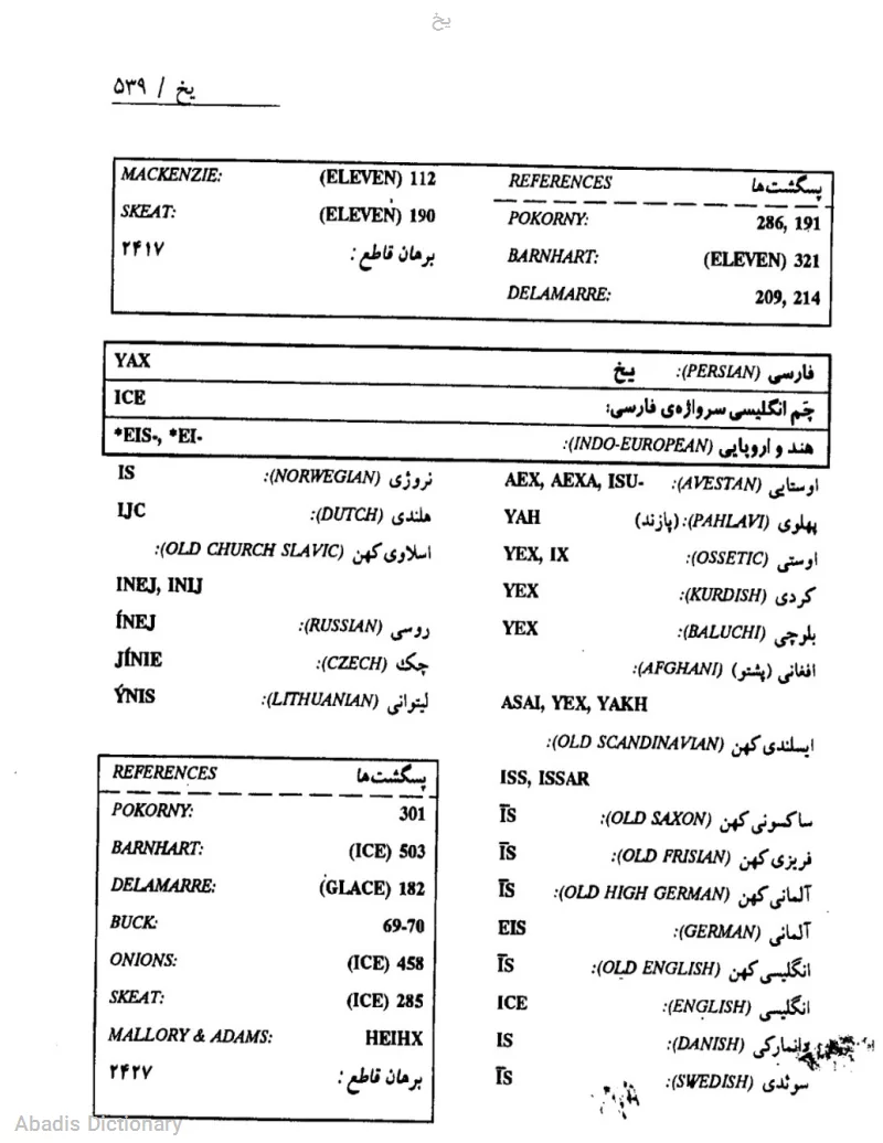 یخ به انگلیسی - معنی در دیکشنری آبادیس